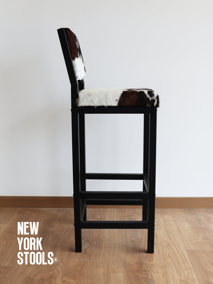 Dark Tricolor Cowhide Boston Bar Stool with Back (Seat 40) | Cowhide C ...