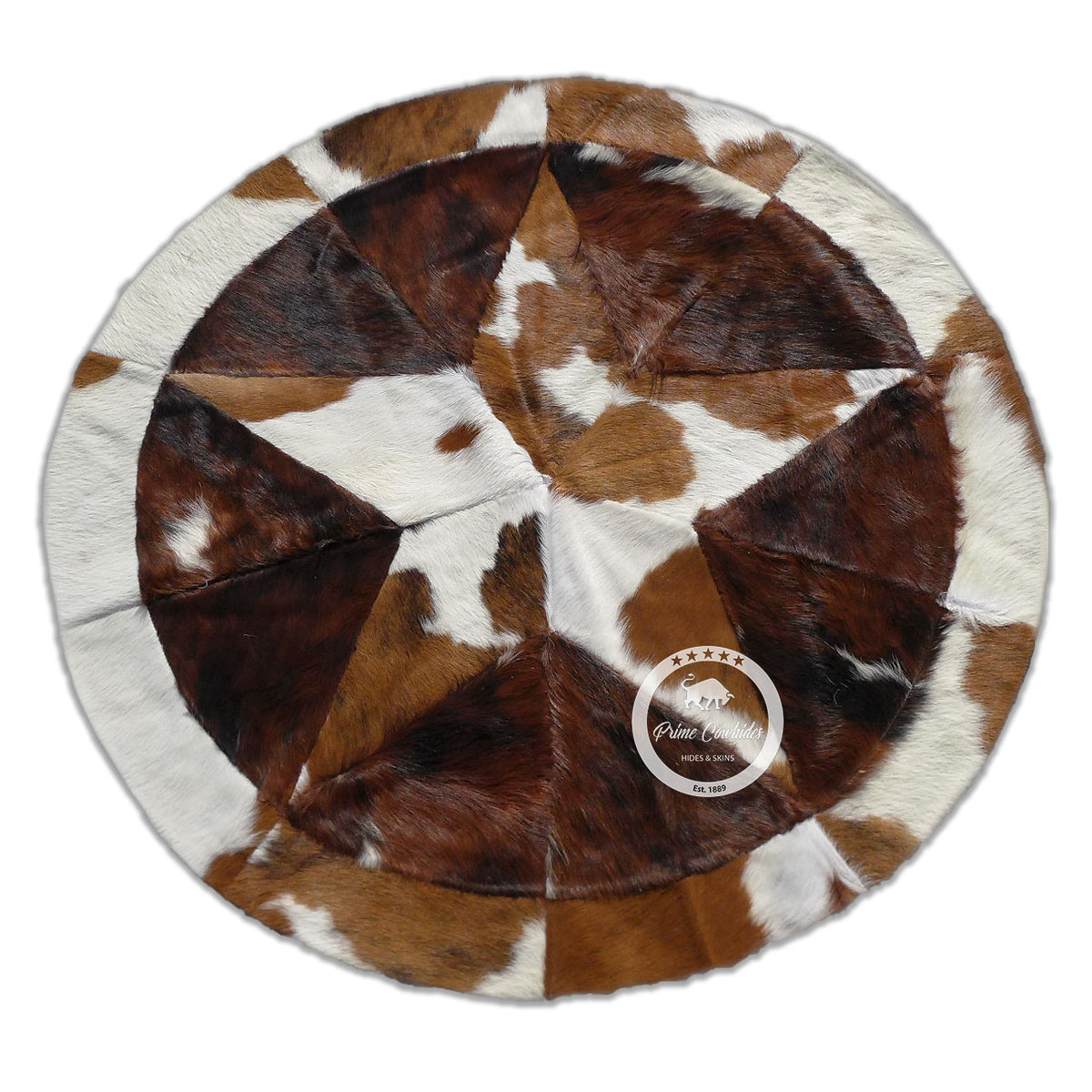 Round Cowhide Rug Tricolor Single Star 40" - 60" | PrimeCowhidesUSA ...