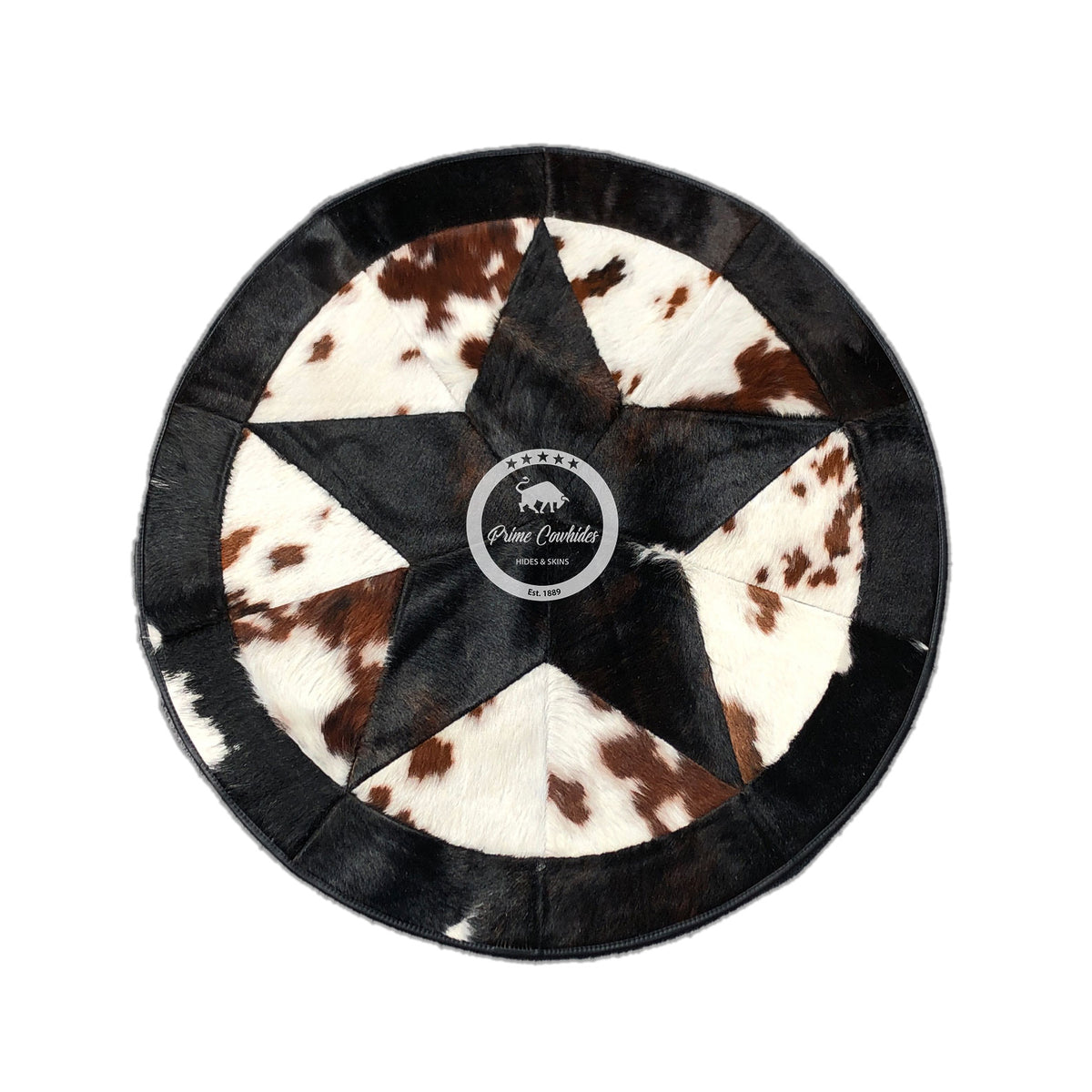 Round Cowhide Rug Tricolor Single Star 40" - 60" | PrimeCowhidesUSA ...