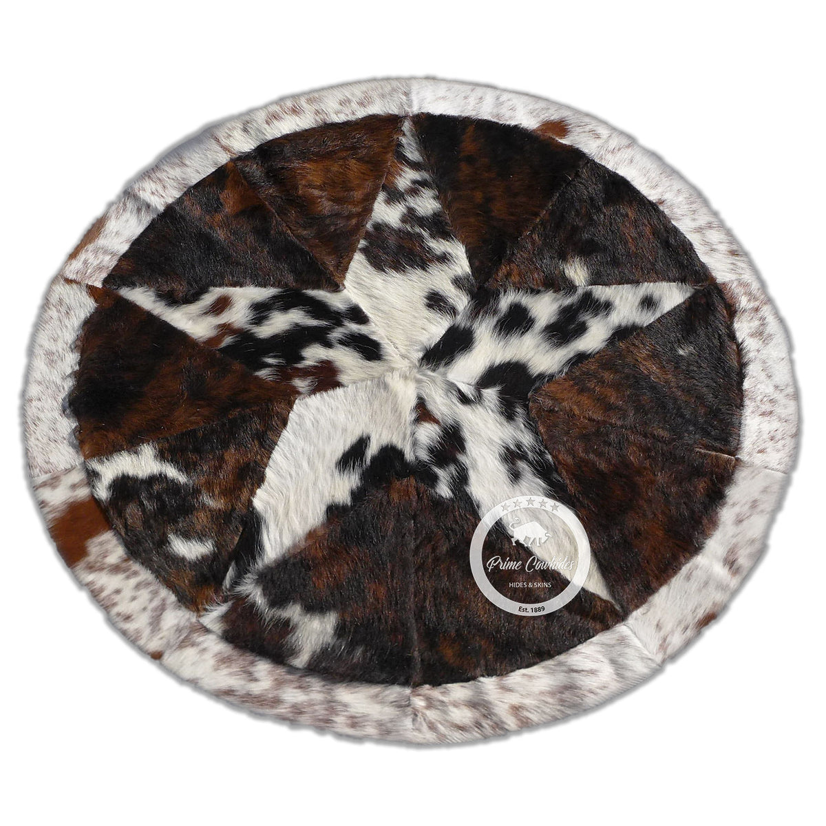 Round Cowhide Rug Tricolor Single Star 40" - 60" | PrimeCowhidesUSA ...