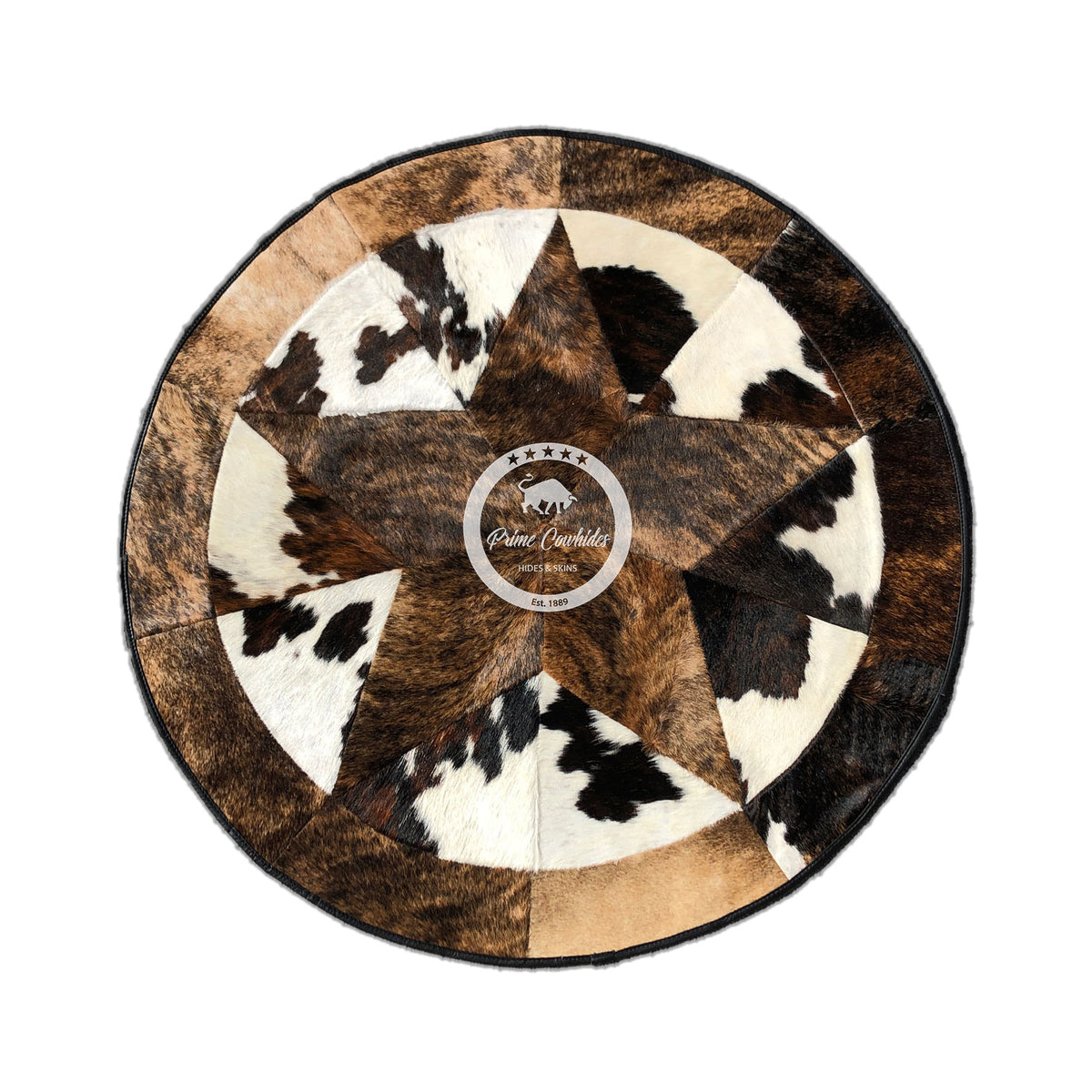 Round Cowhide Rug Tricolor Single Star 40" - 60" | PrimeCowhidesUSA ...