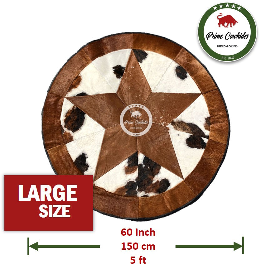 Round Cowhide Rug Tricolor Single Star 40" - 60" | PrimeCowhidesUSA ...
